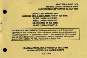 Operator's Manual for Machine Gun, 7.62mm, M240 / M240B / M240C ...