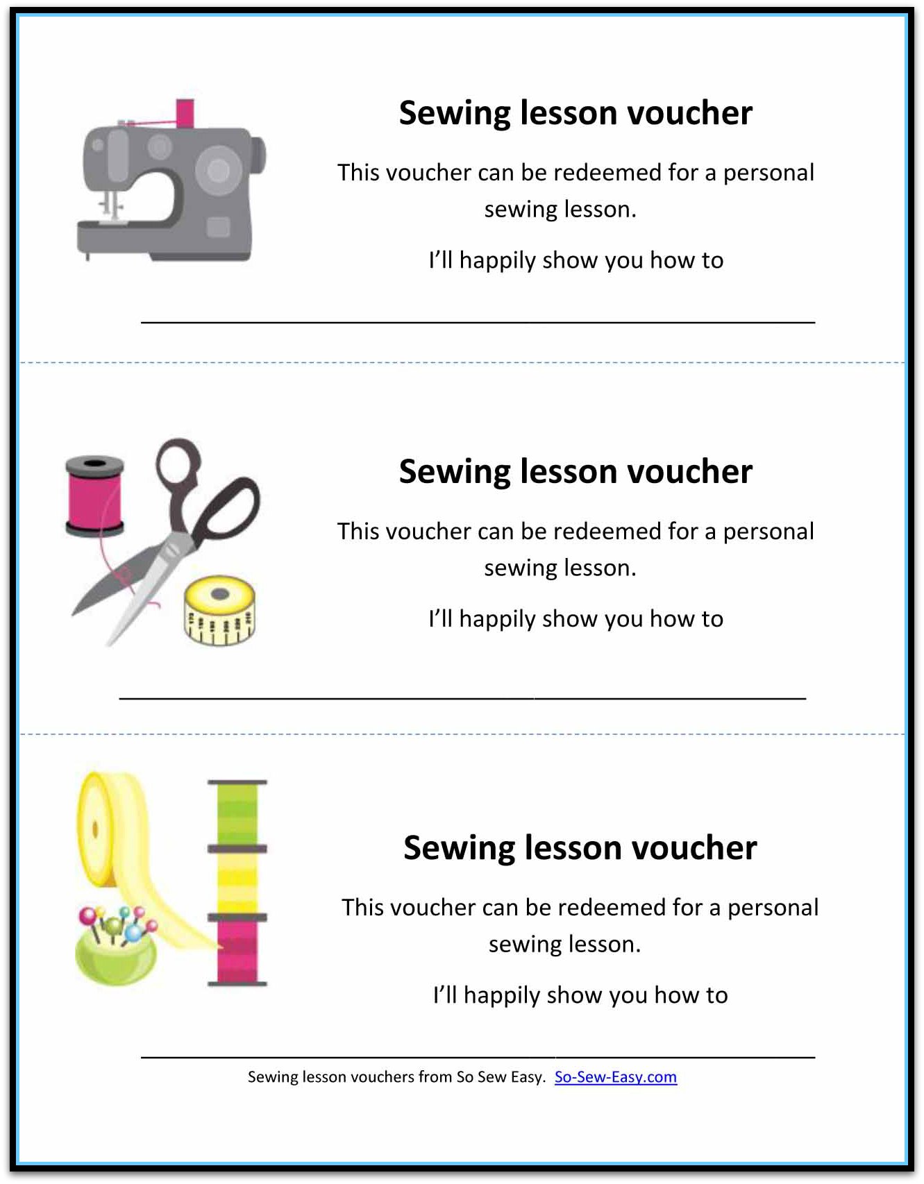 Sewing lesson vouchers to print - Payhip