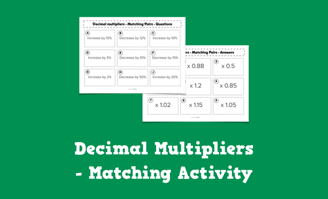 Percentage Increase/Decrease (Decimal Multipliers) - Matching Activity - Payhip
