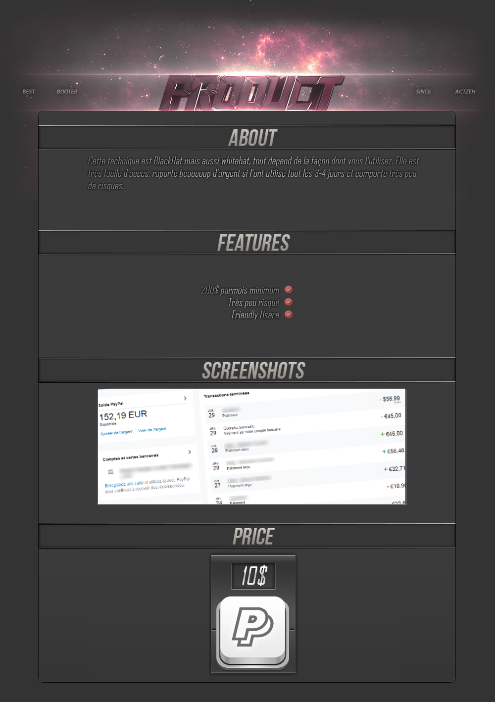 Technique - 200$ par mois minimum |BlackHat| - Payhip