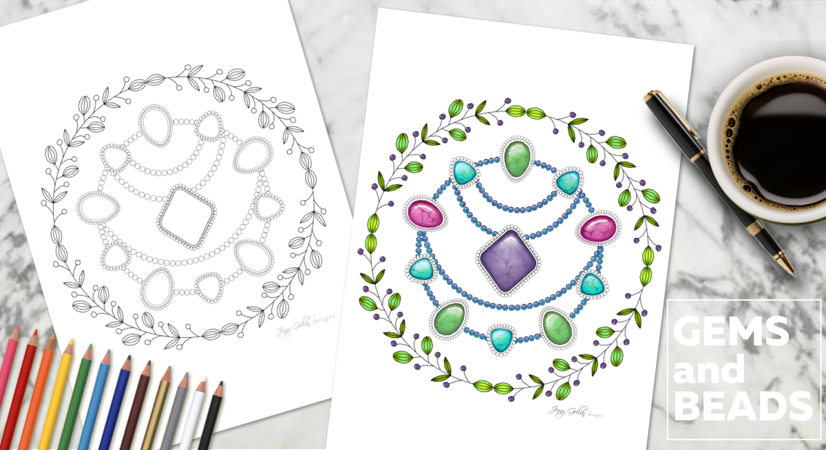 Printable Colouring Page Gems and Beads - Payhip