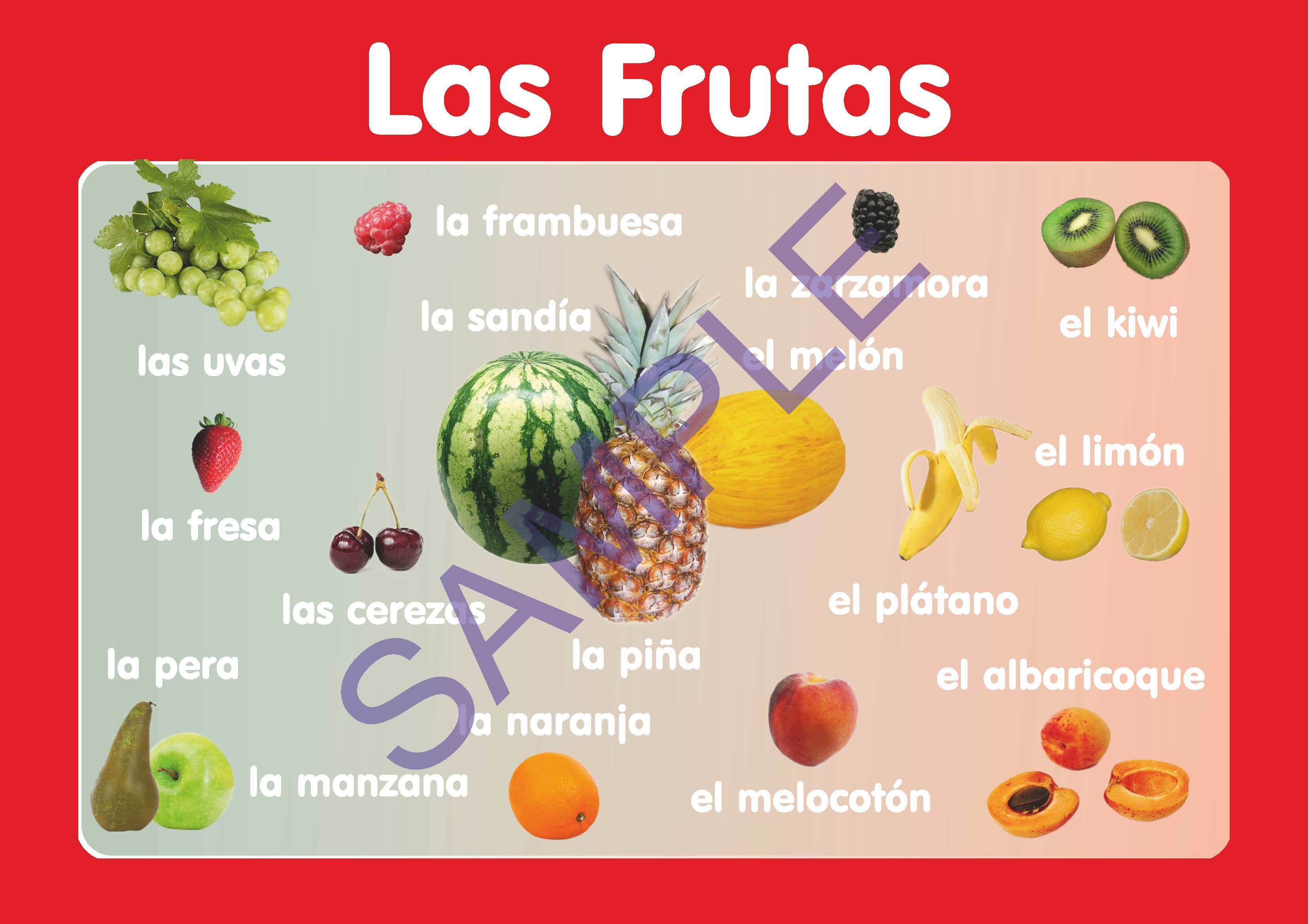 Vocabulary Poster " Fruits" in Spanish. A3 size. Primary Spanish - Payhip