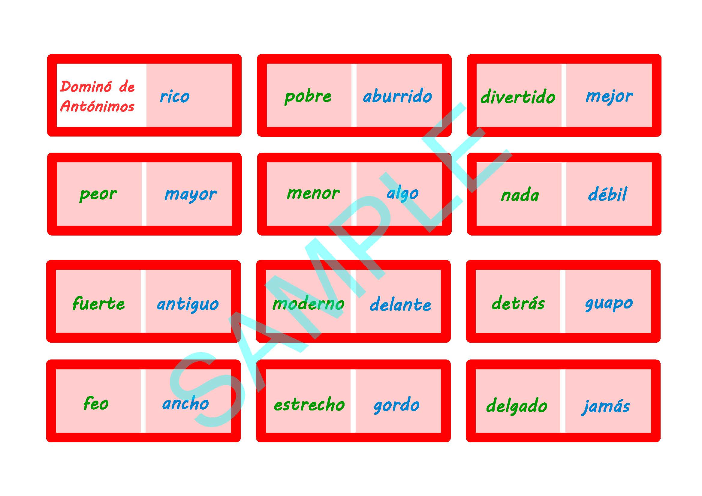 Spanish Opposites Small Dominoes .64 pairs - Payhip