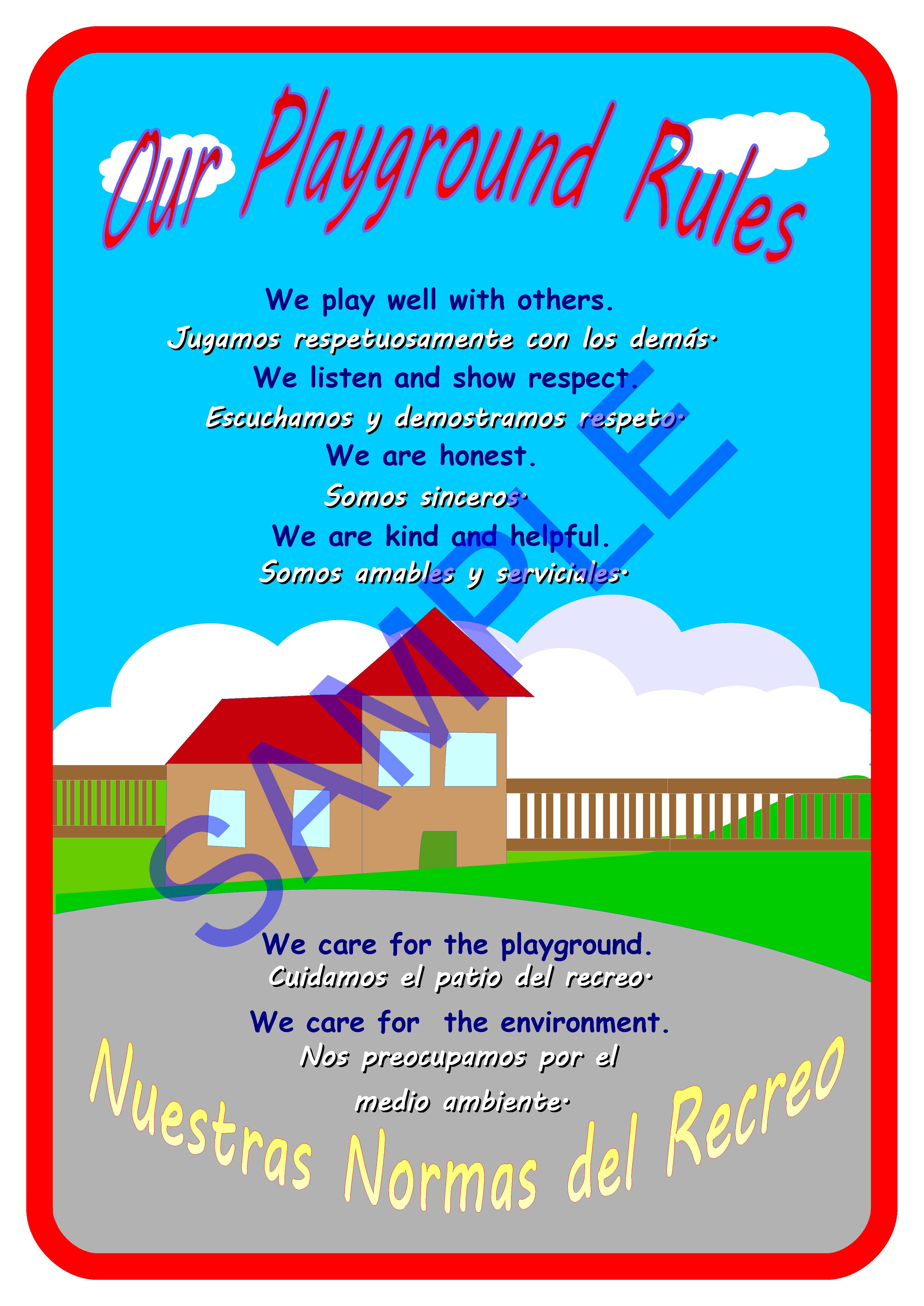 Bilingual English and Spanish "Our Playground Rules" A2 Poster. - Payhip