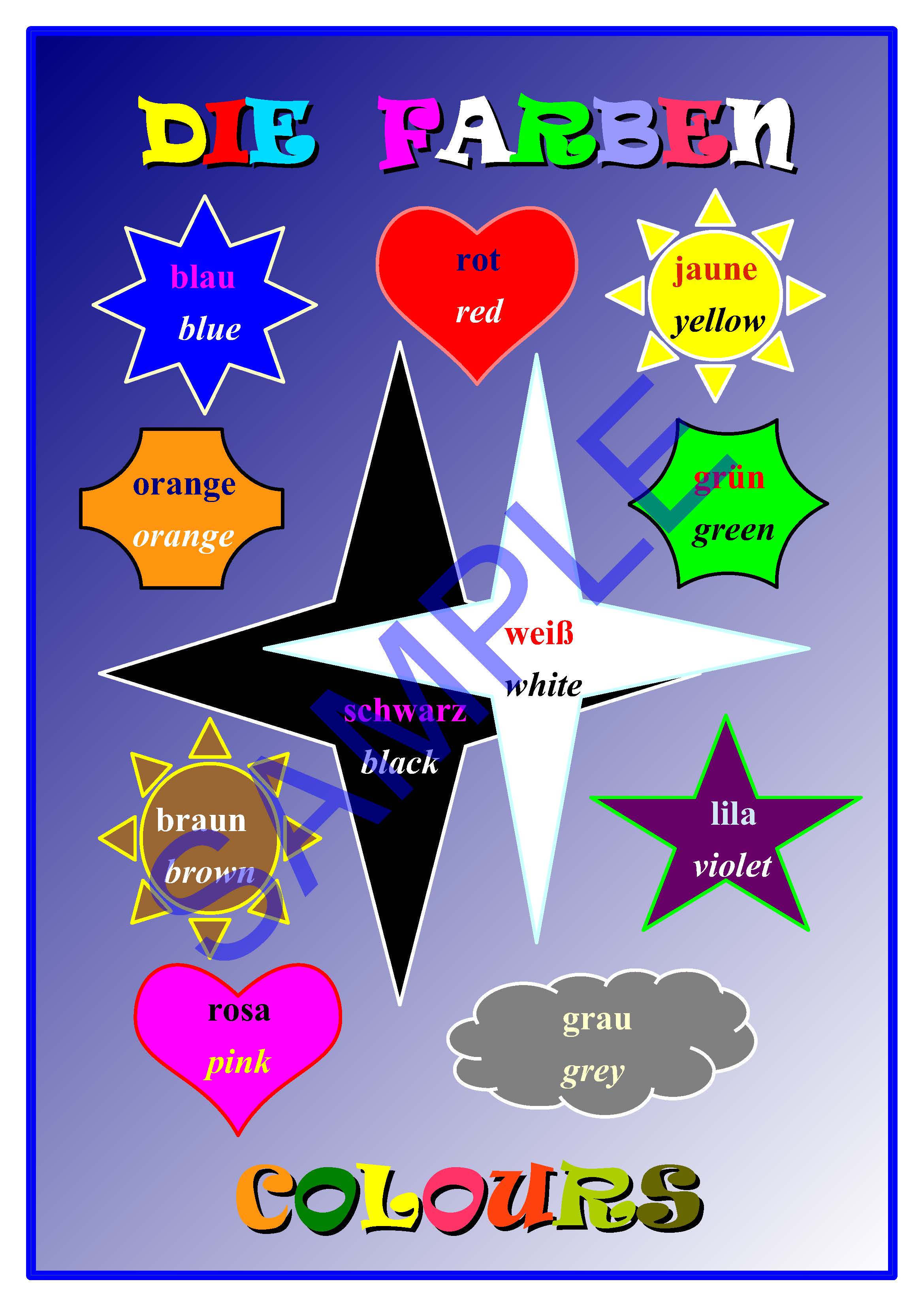 Bilingual English and German colours Poster. A3 . - Payhip