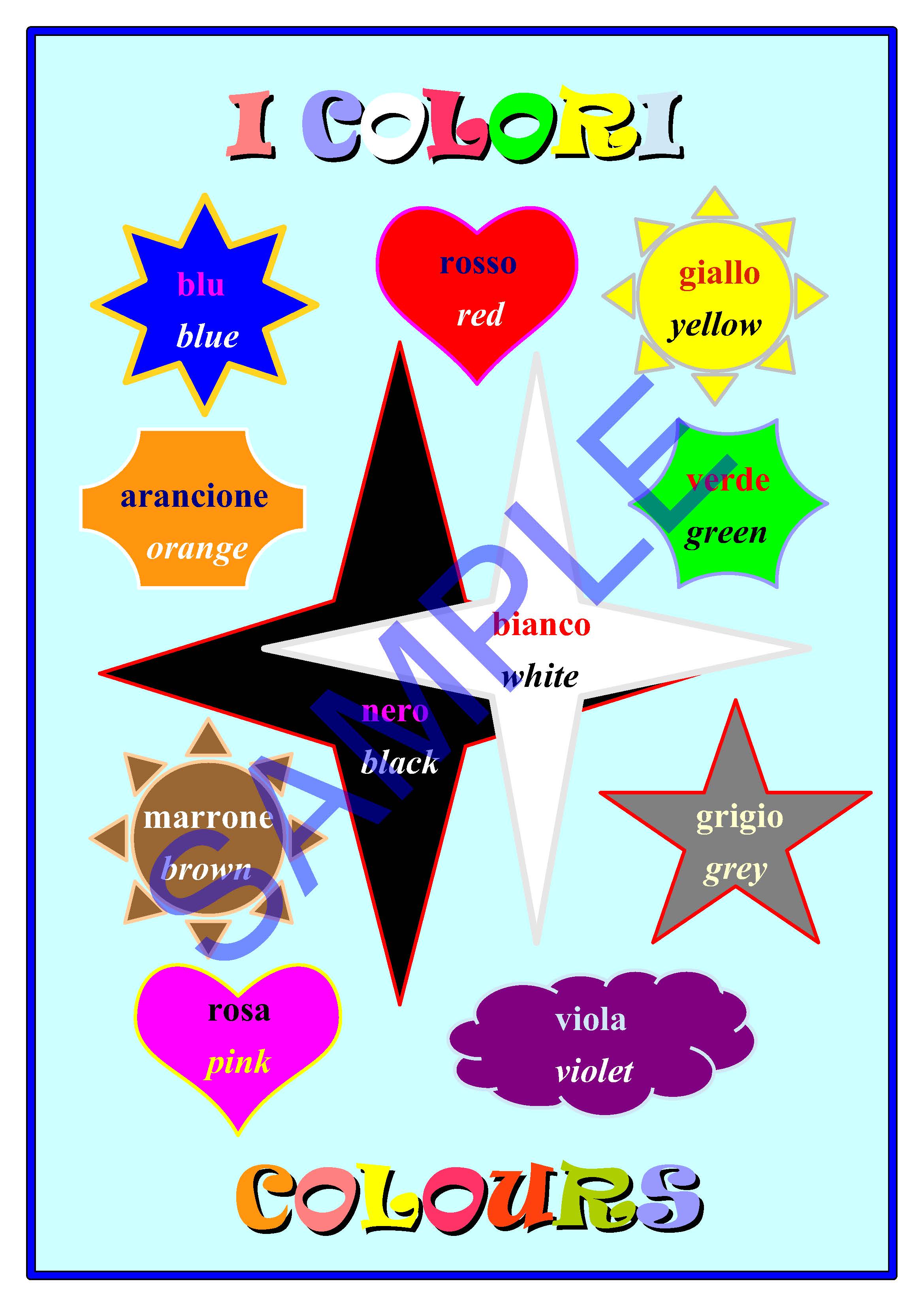 Bilingual English and Italian colours Poster. A3 . - Payhip