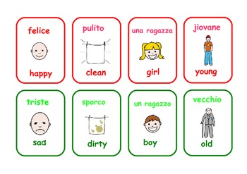 Bilingual Italian/English opposites flashcards . 23 pairs . 6 pages ...