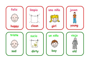 Bilingual Spanish/ English opposites flashcards. 23 pairs. 6 pages ...