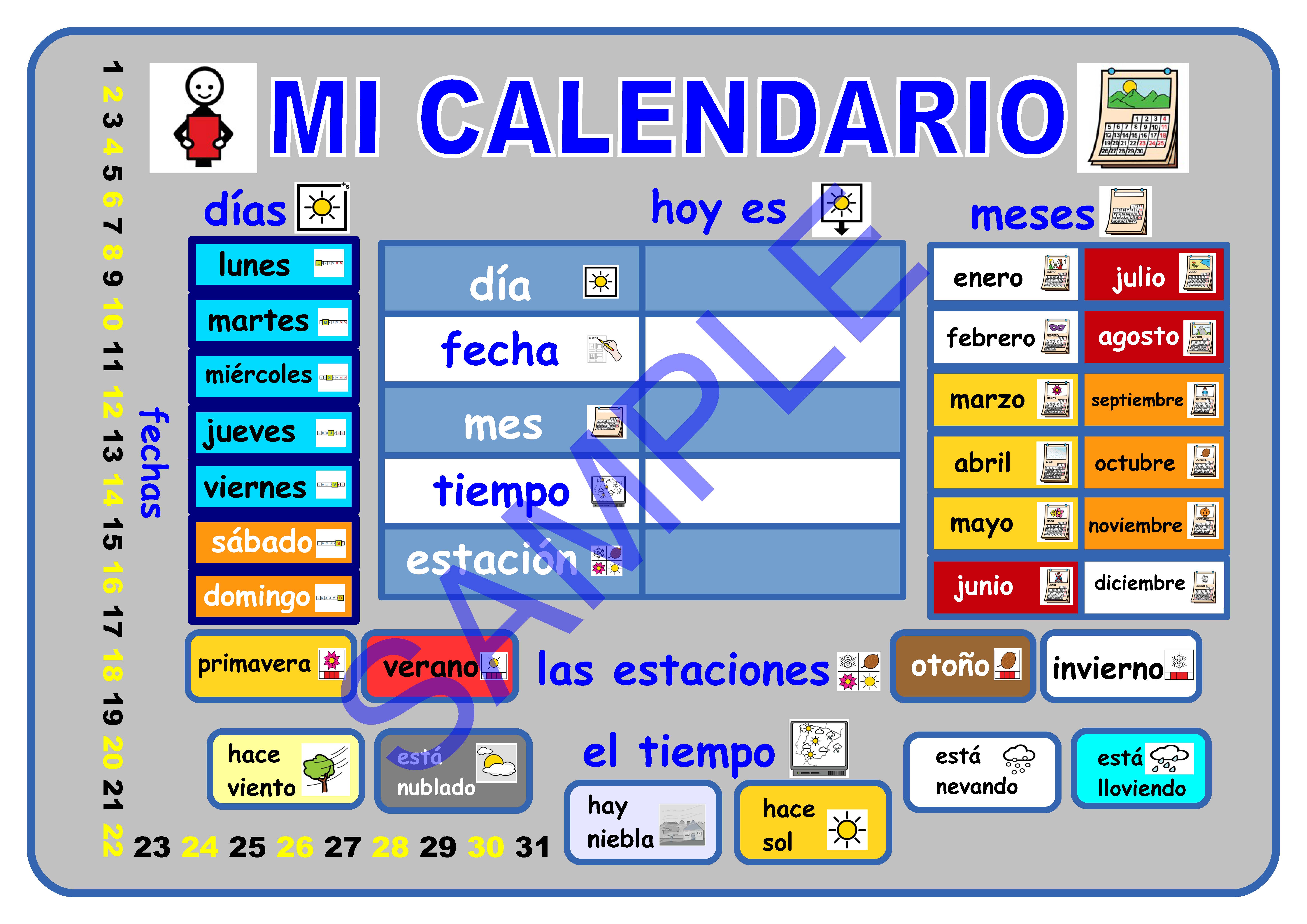 A Spanish calendar with added symbols. Mi calendario. - Payhip